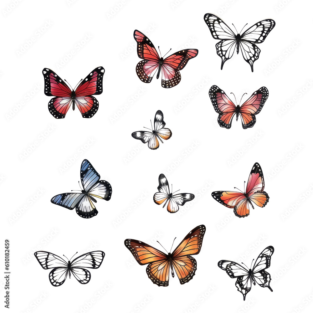 Assorted Butterfly Drawing Outline Aesthetic, Butterfly Vector Mix ...