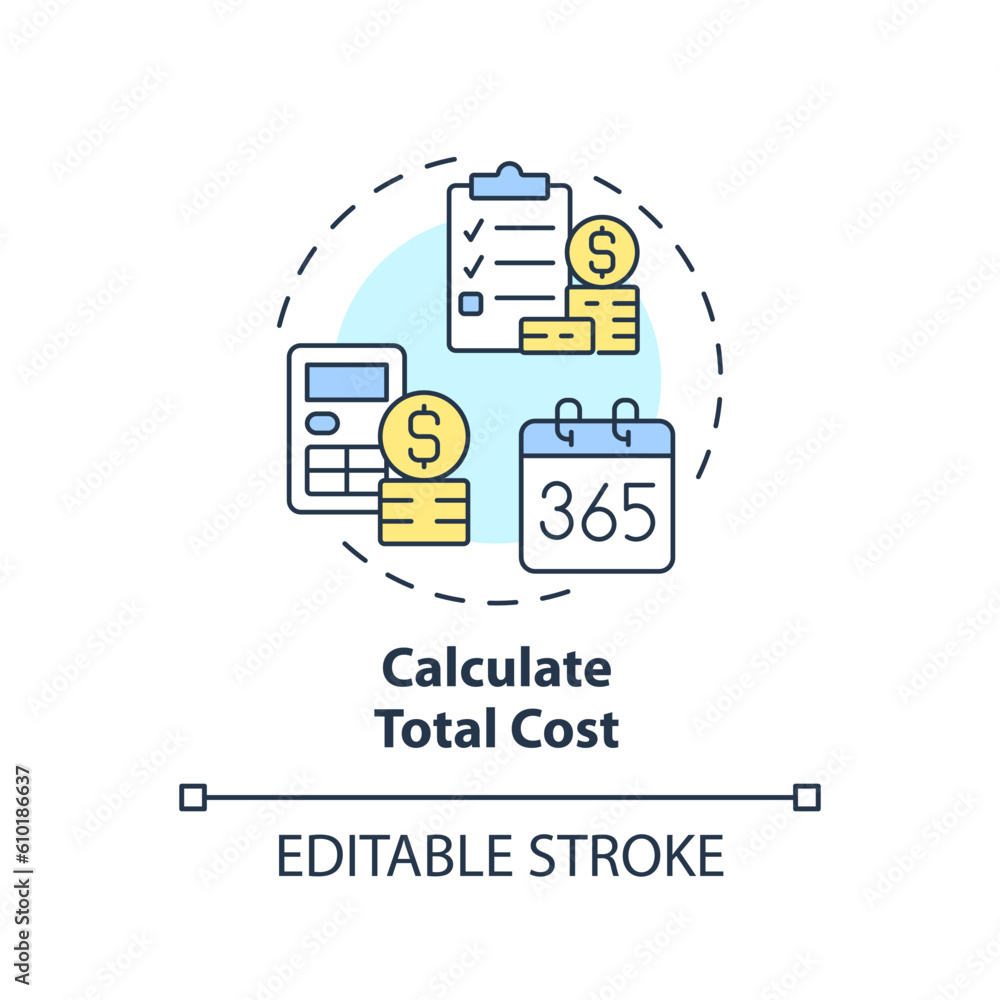 Calculate total cost concept icon. Financial planning. Saving money ...