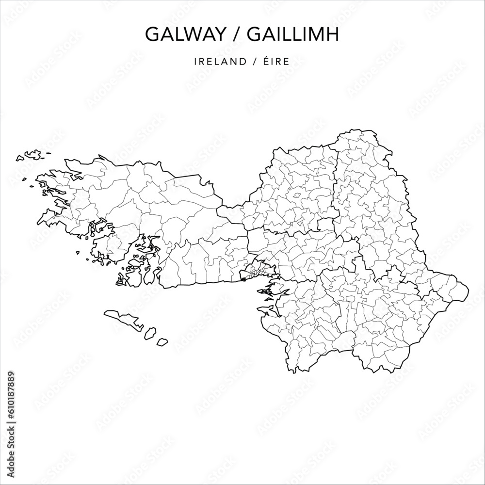 Vector Map of County Galway (Countae na Gaillimhe) and Galway City with Borders of the Counties ...