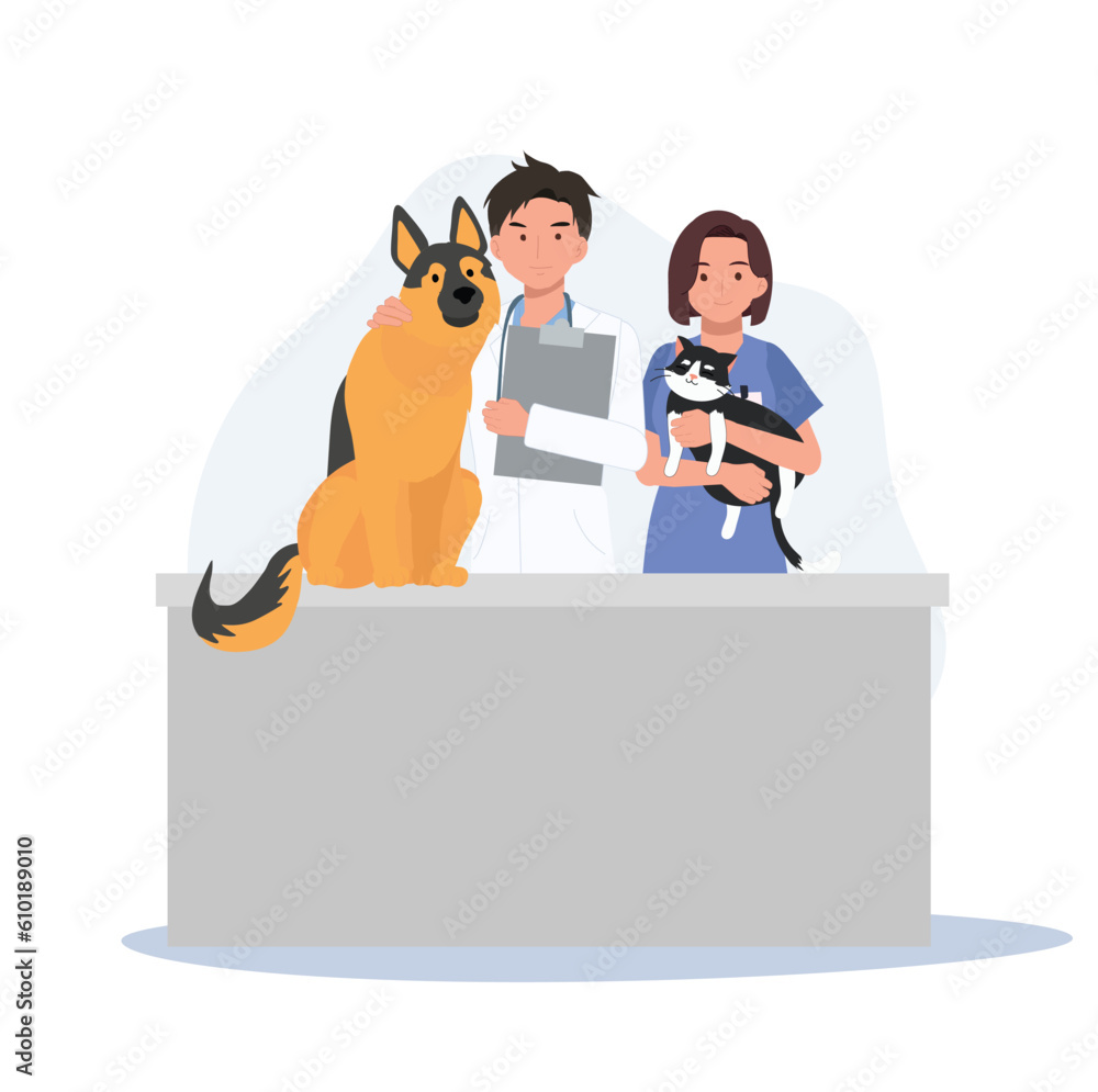 Veterinarian team and dog cat in the clinic. Veterinary clinic ...