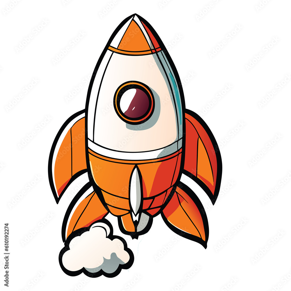 Spaceship rocket cartoon takes off, isolated vector illustration ...