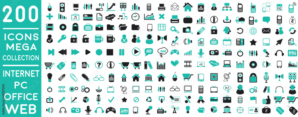 set of premium icons for PC AND MEDIA Icons collection | set of 200 ...