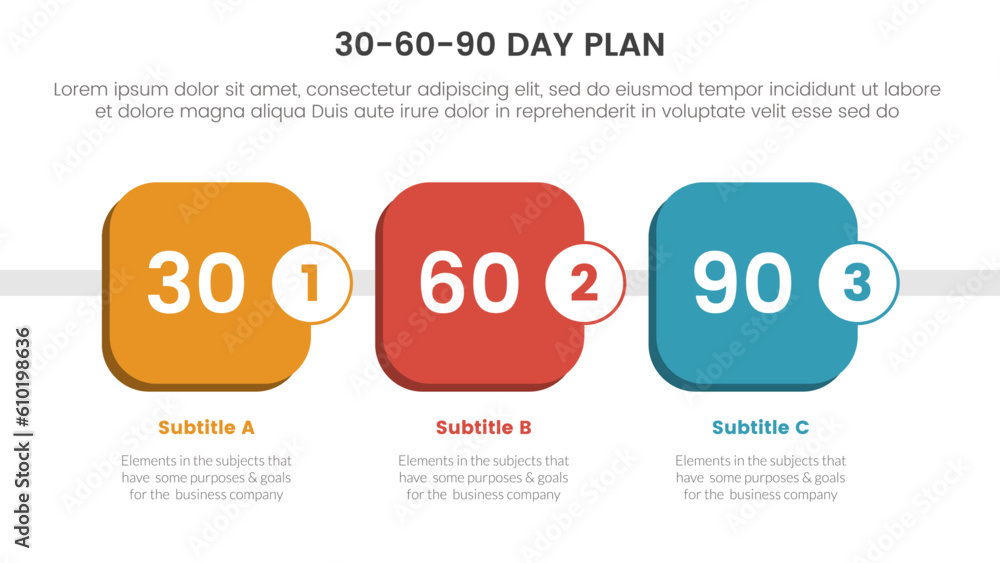 30-60-90 day plan management infographic 3 point stage template with ...