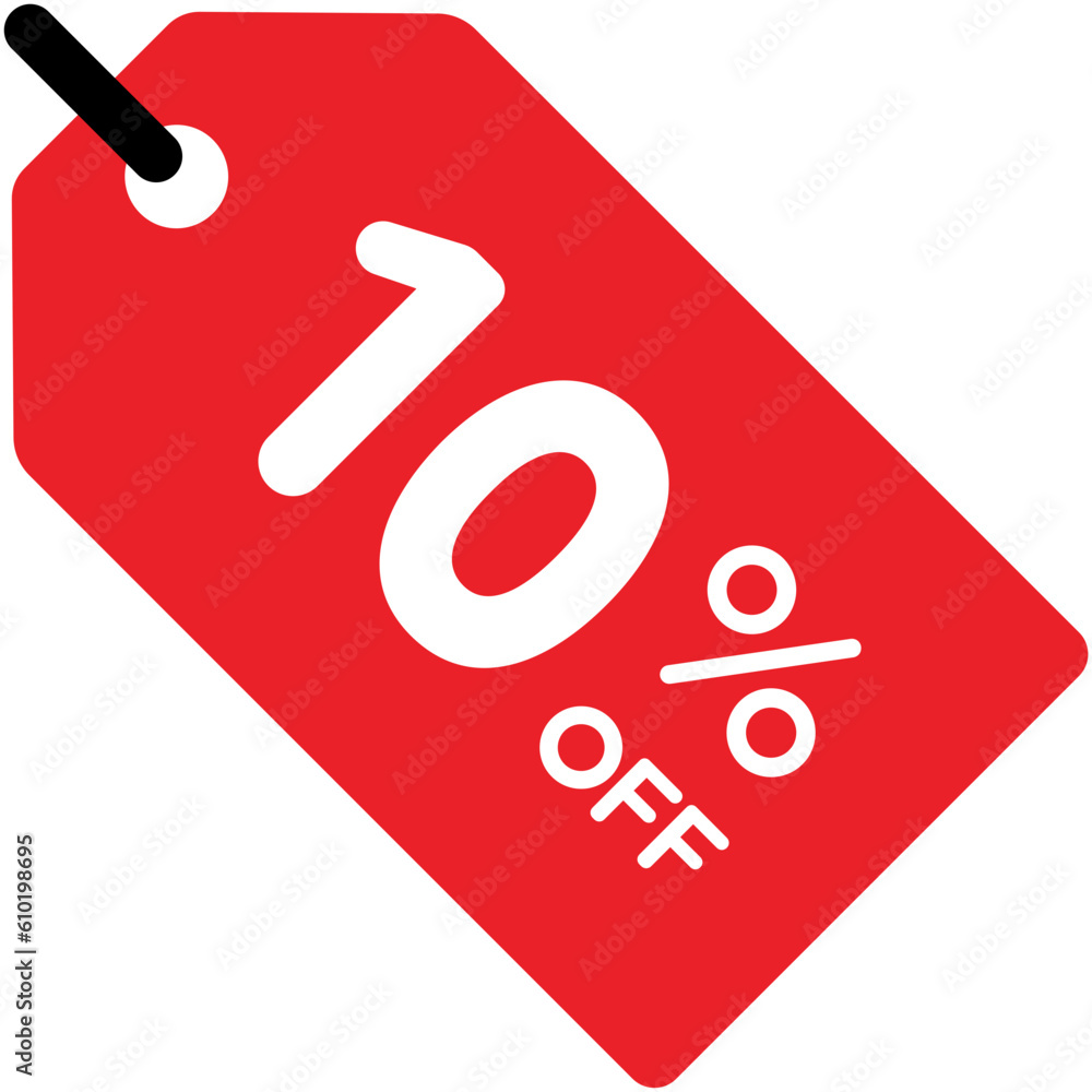 Single red 10% price tag icon, simple round shopping sale label flat ...