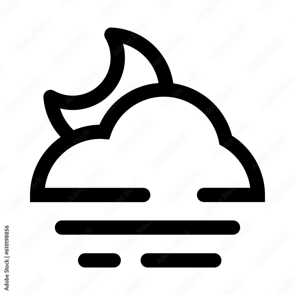 Black single fog cloud line icon, simple mist haze flat design vector ...