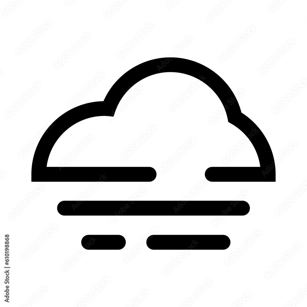 Black single fog cloud line icon, simple mist haze flat design vector ...