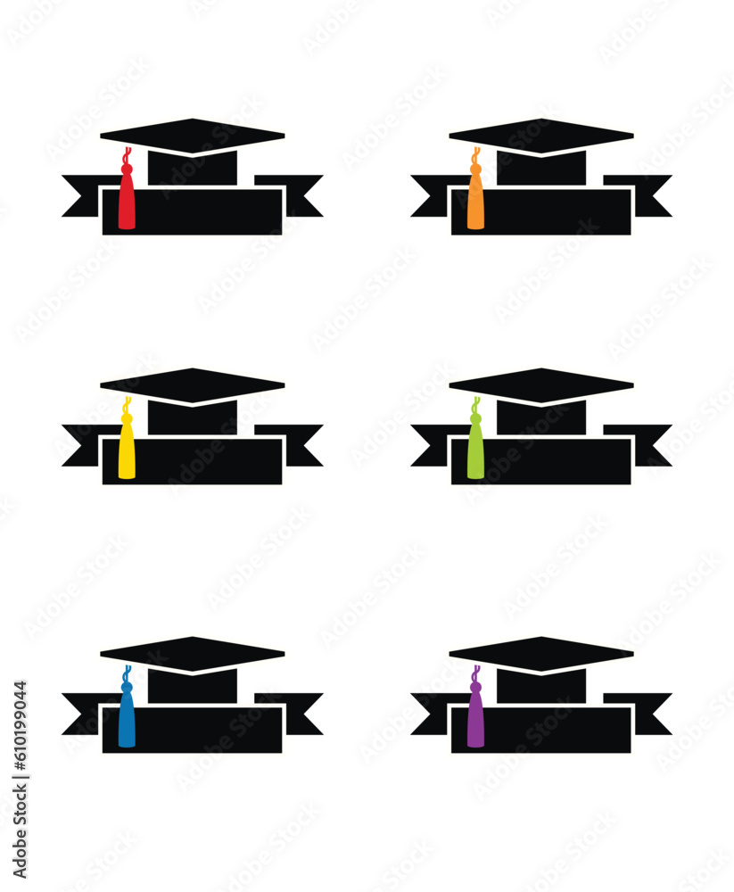 Graduation cap and ribbon. Graduation symbols. Vector illustration ...