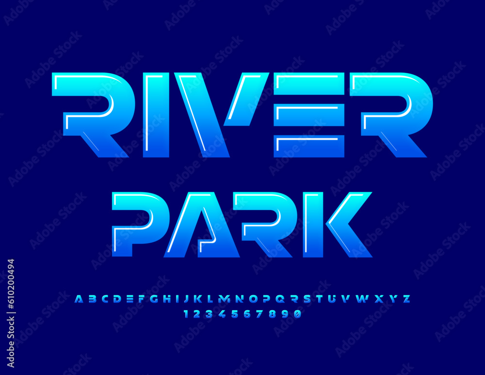 Vector unique sign River Park. Blue gradient Alphabet Letters, Numbers ...