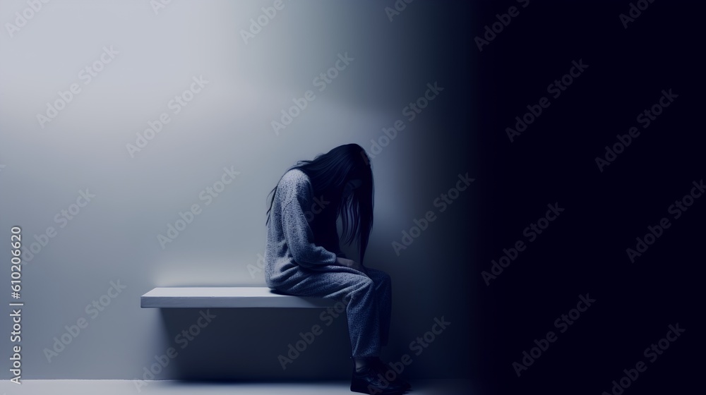 Concept of depression and mental health issues, depicting a person ...