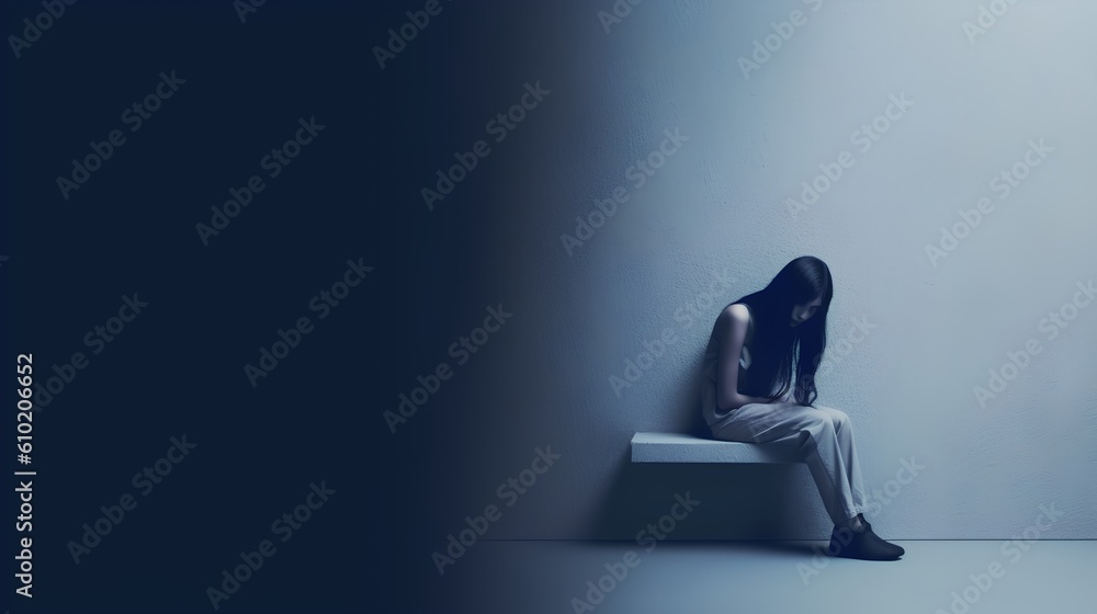 Concept of depression and mental health issues, depicting a person ...