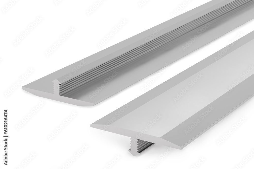 Aluminium door floor threshold T-shape profile isolated on white ...
