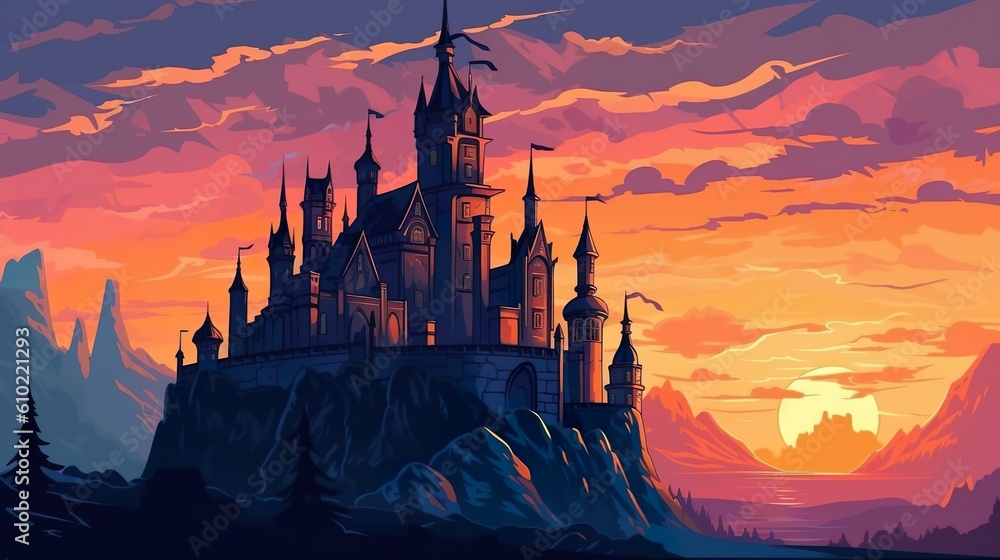 Abstract background old castle. An enchanting banner design featuring ...