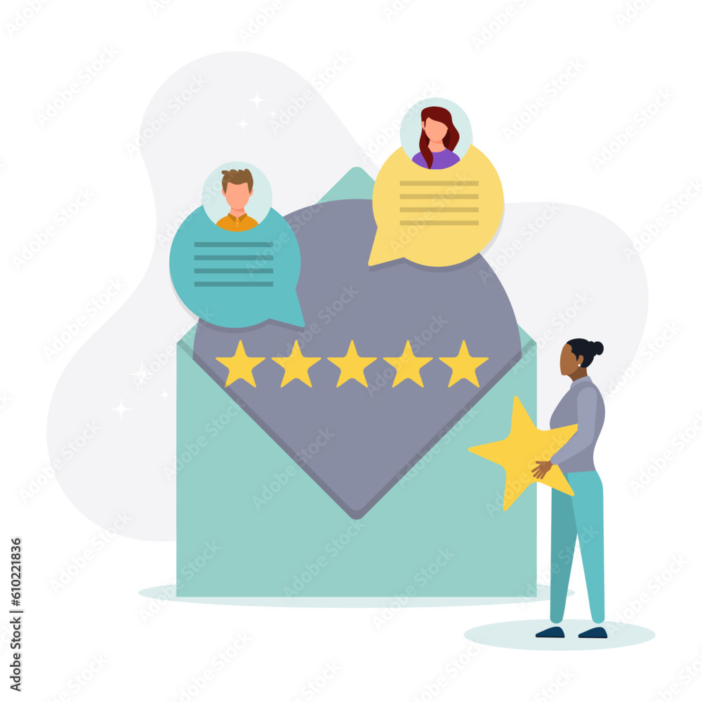 Feedback and review concept. A character who gives positive feedback to ...