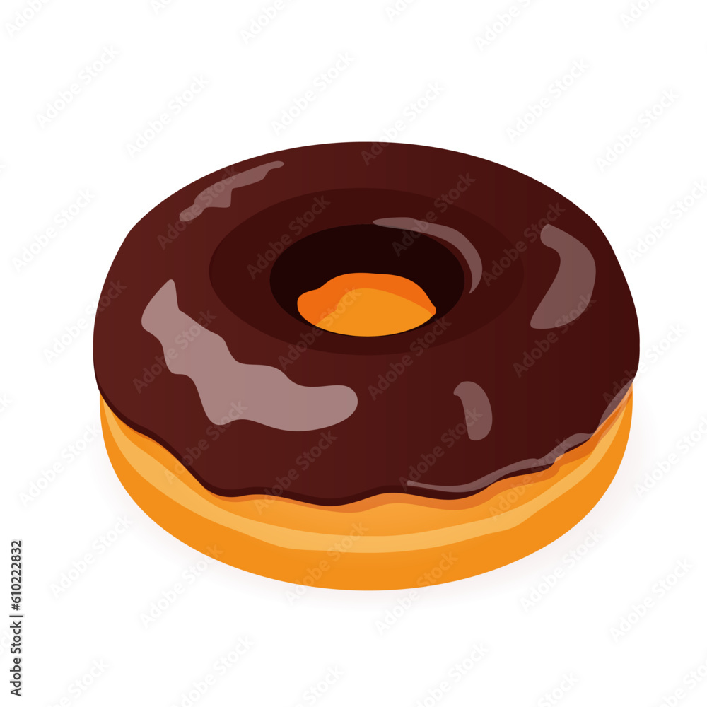 Chocolate donut isometric cartoon on white background. Chocolate ...