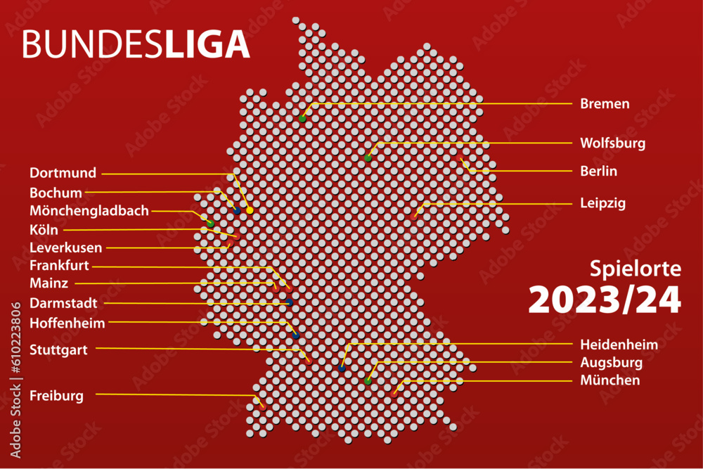 Map of cities in Germany with teams the first German football league ...