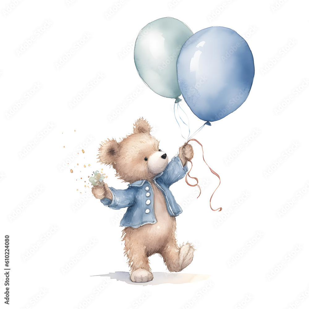 Watercolor Teddy Bear Boy Blue Color Clipart Element Printable ...