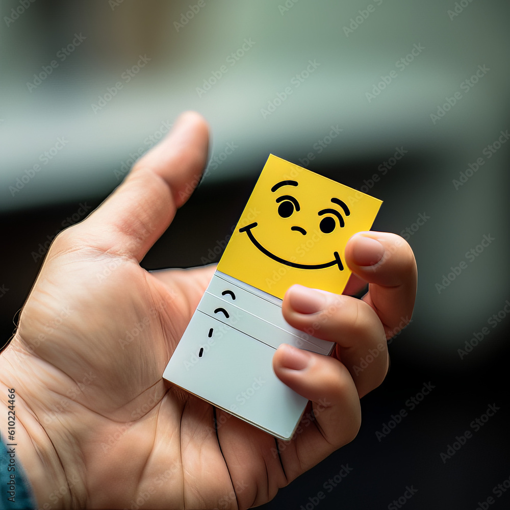 Customer's hand commented with a bad smiley card, service score ...