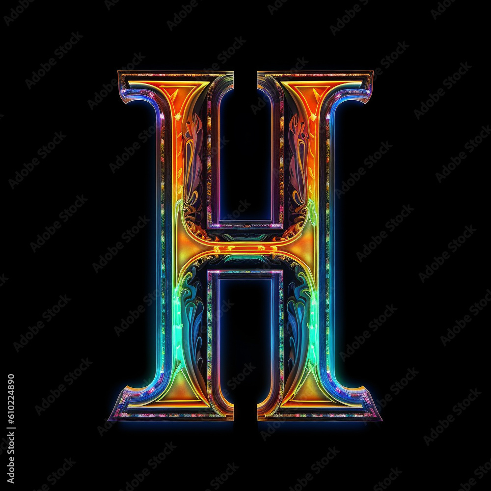 Generative ai. Capital letter H neon color on black background Stock ...