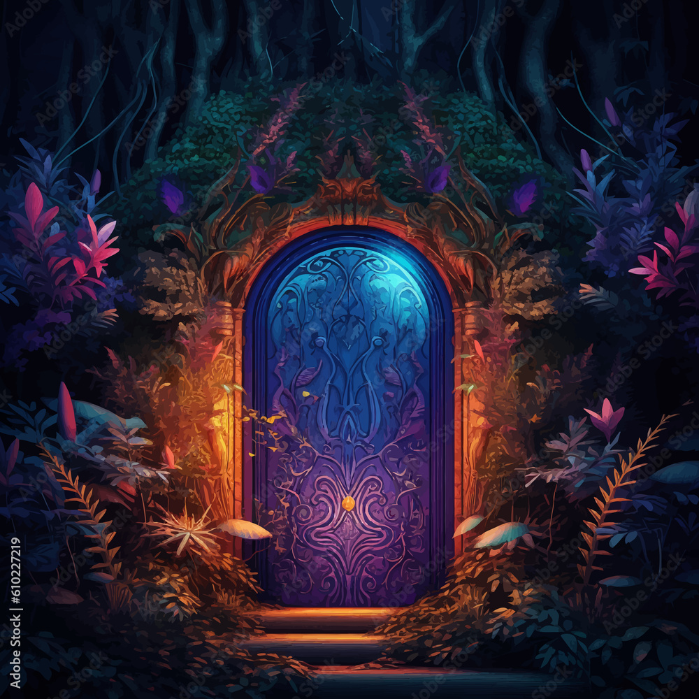 Magic Wooden door to an alien world. Magic Gate. Fantasy gate ...