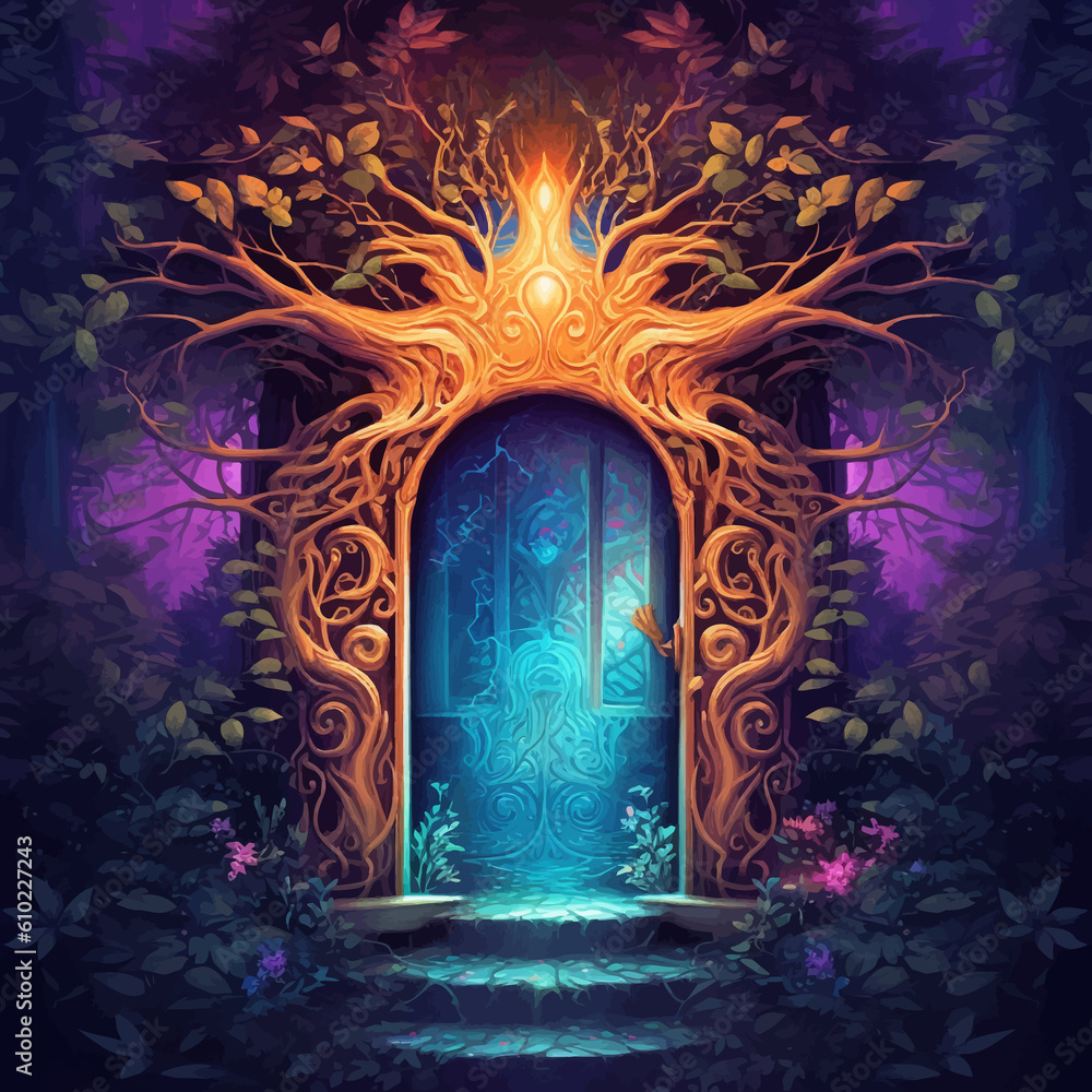 Magic Wooden door to an alien world. Magic Gate. Fantasy gate ...