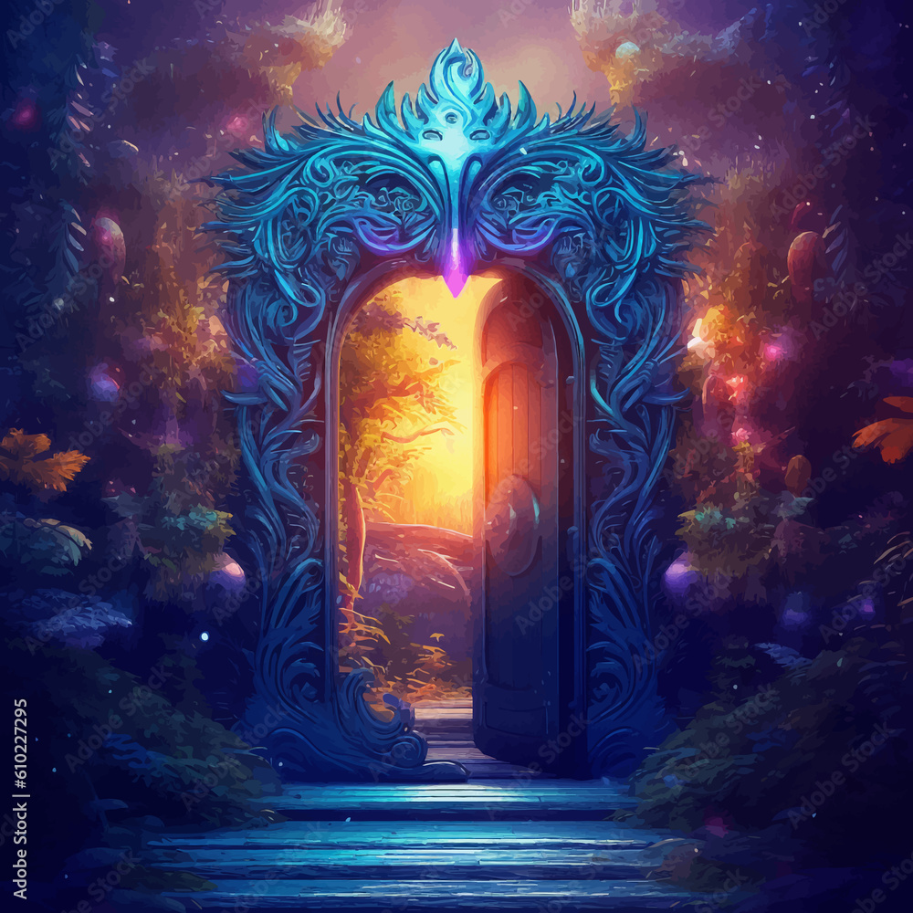 Magic Wooden door to an alien world. Magic Gate. Fantasy gate ...