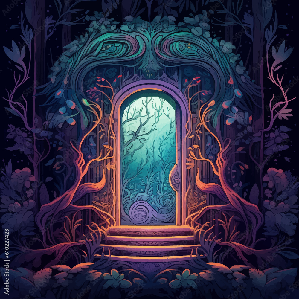 Magic Wooden door to an alien world. Magic Gate. Fantasy gate ...