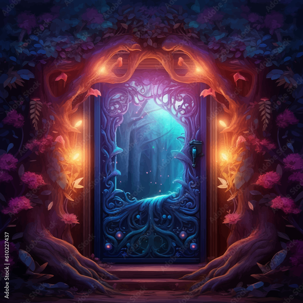 Magic Wooden door to an alien world. Magic Gate. Fantasy gate ...