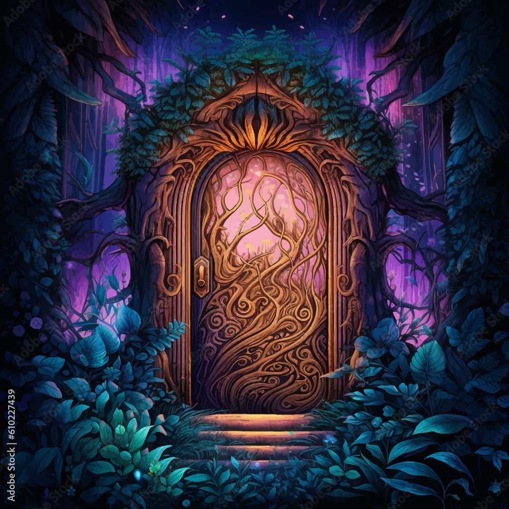 Magic Wooden door to an alien world. Magic Gate. Fantasy gate ...