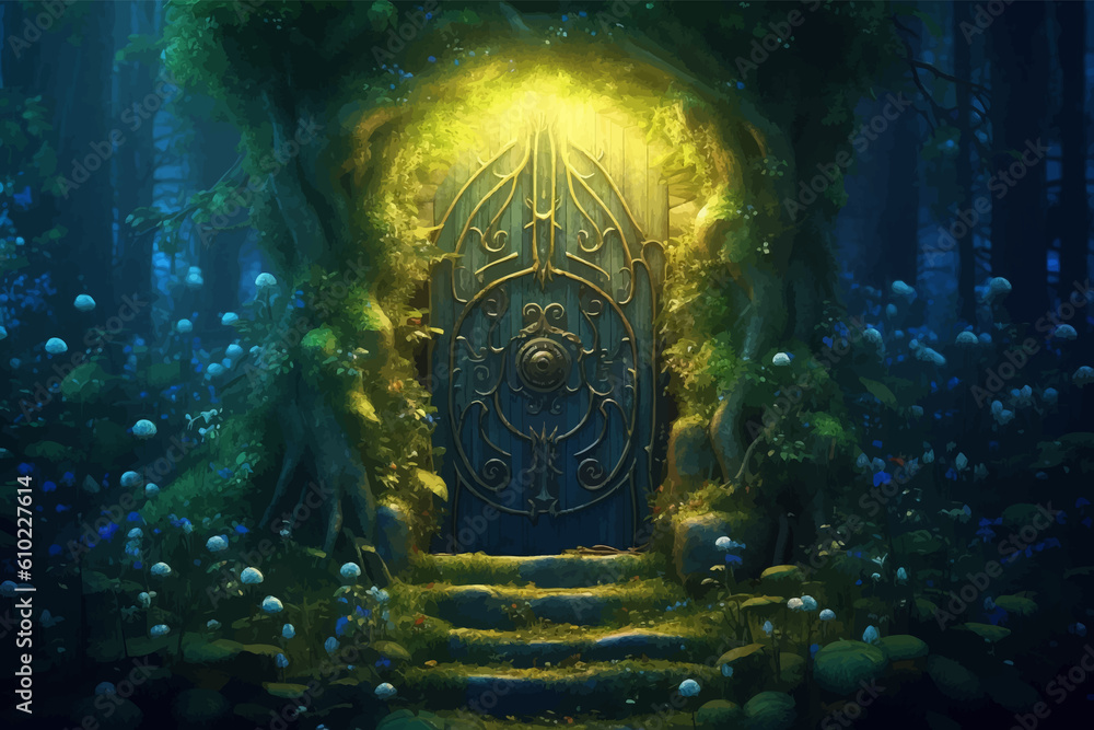 Magic Wooden door to an alien world. Magic Gate. Fantasy gate ...