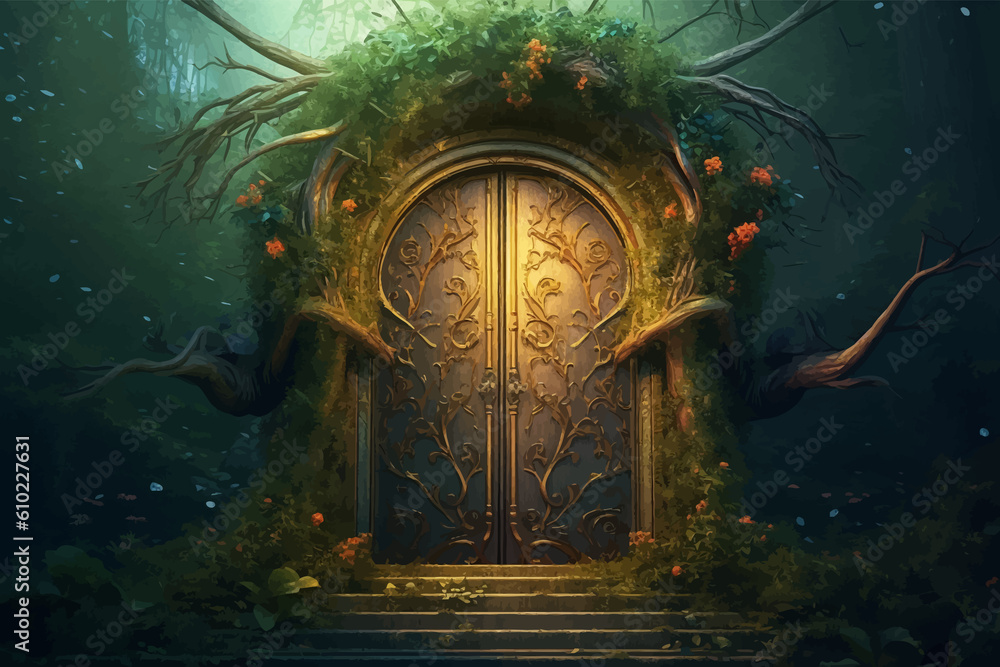 Magic Wooden door to an alien world. Magic Gate. Fantasy gate ...