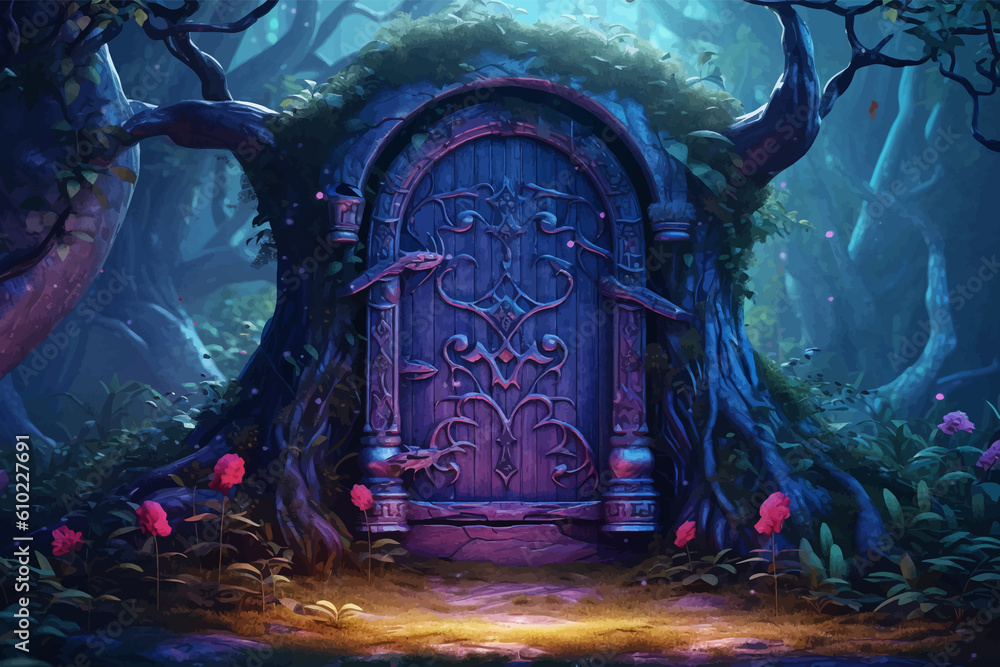 Magic Wooden door to an alien world. Magic Gate. Fantasy gate ...
