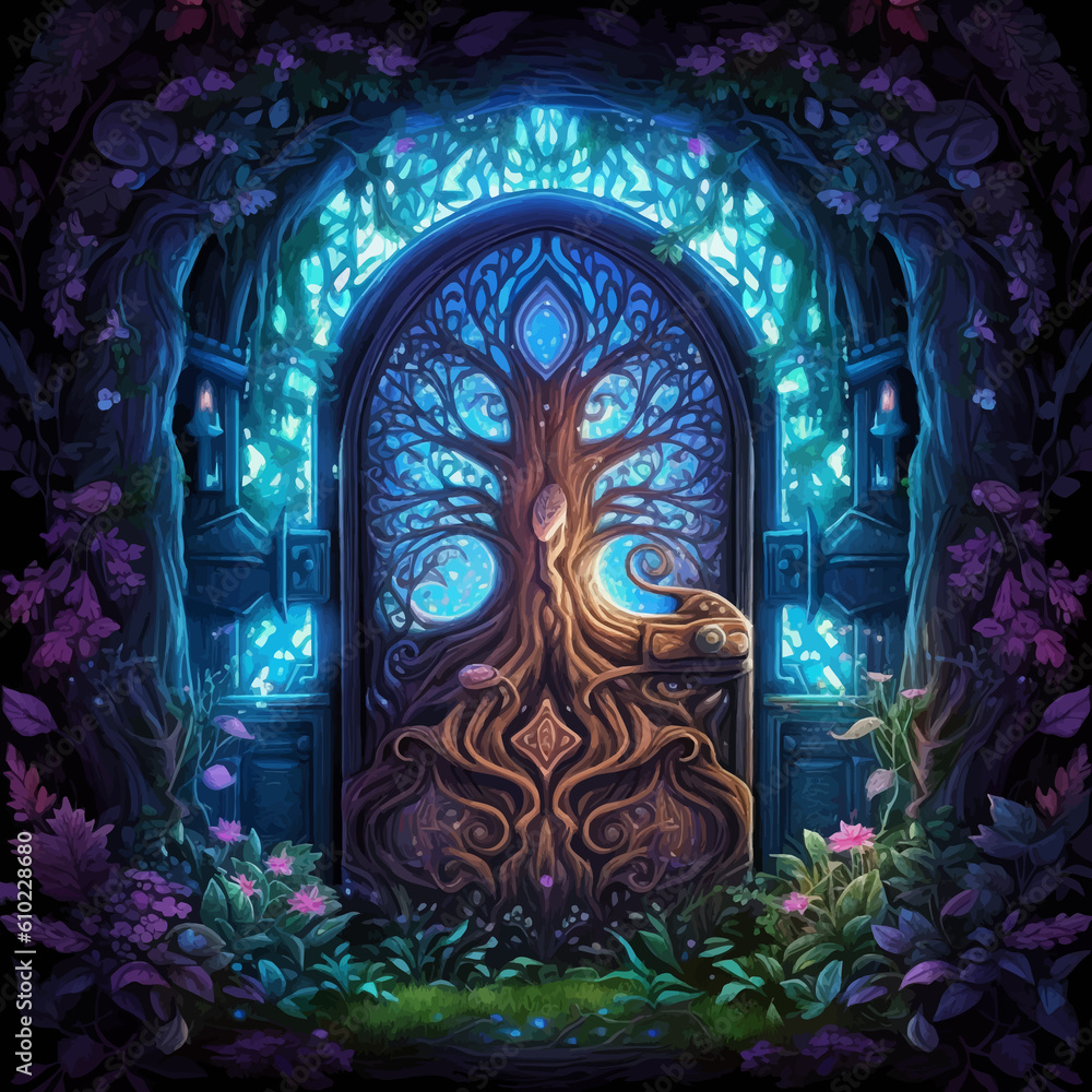 Magic Wooden door to an alien world. Magic Gate. Fantasy gate ...