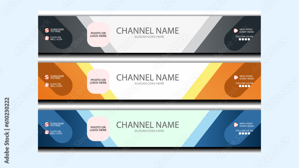 YouTube channel Horizontal banner with three different color ...