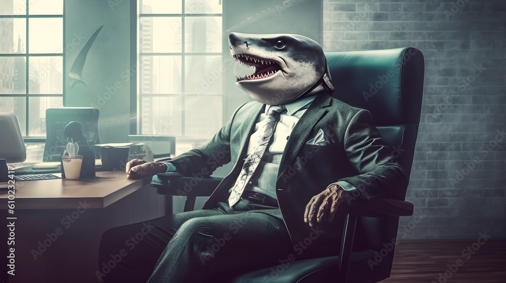 Corporate Shark in Suit at Office - Symbolizing Aggressive Business ...