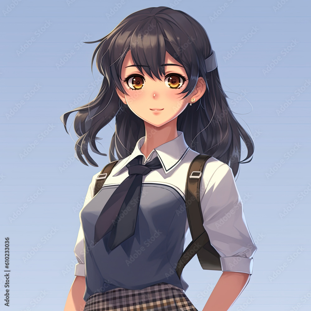 Anime-style depiction of a girl in a school uniform Visual novel ...