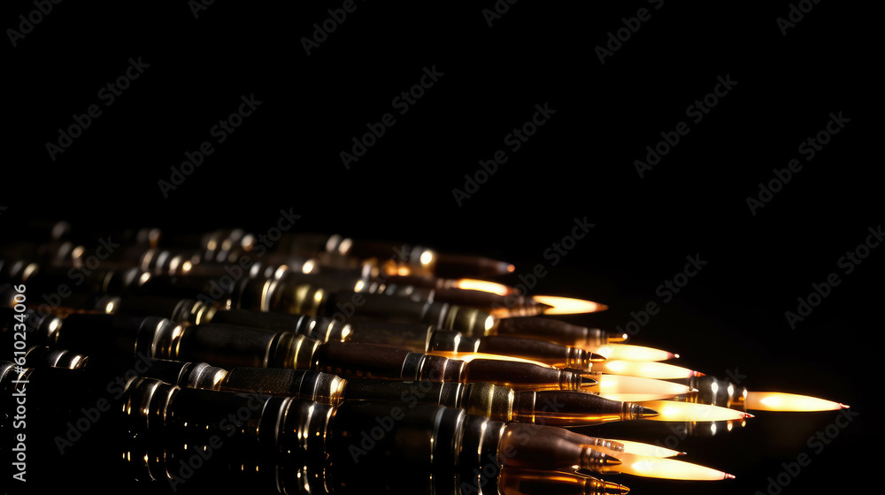 Firing assault riffle shooting firepower bullets isolated on black ...