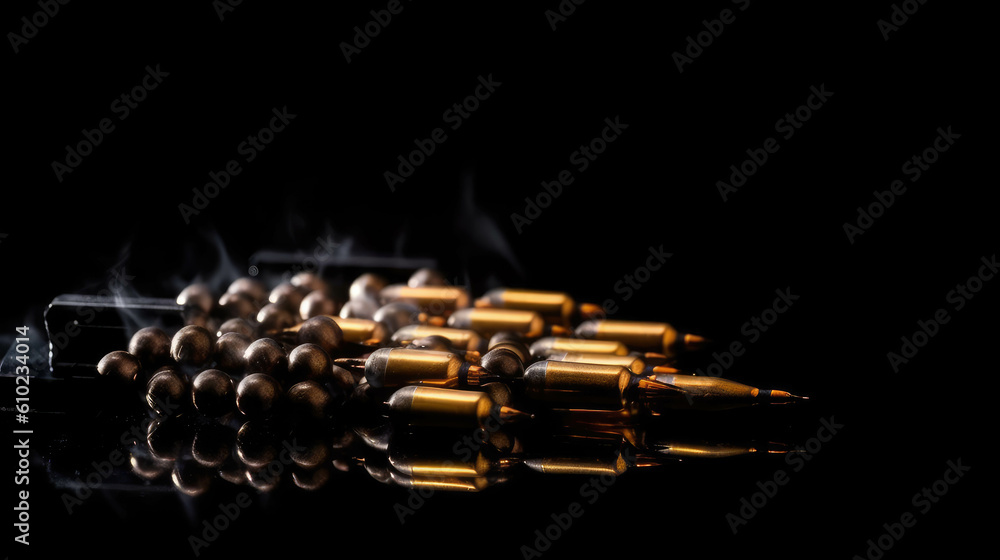Firing assault riffle shooting firepower bullets isolated on black ...