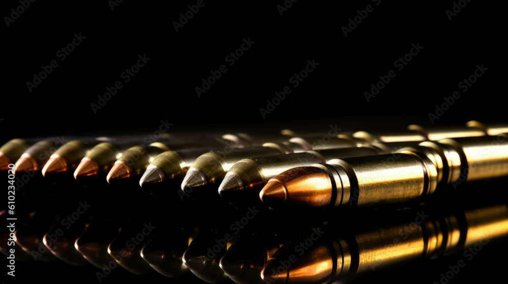 Firing assault riffle shooting firepower bullets isolated on black ...