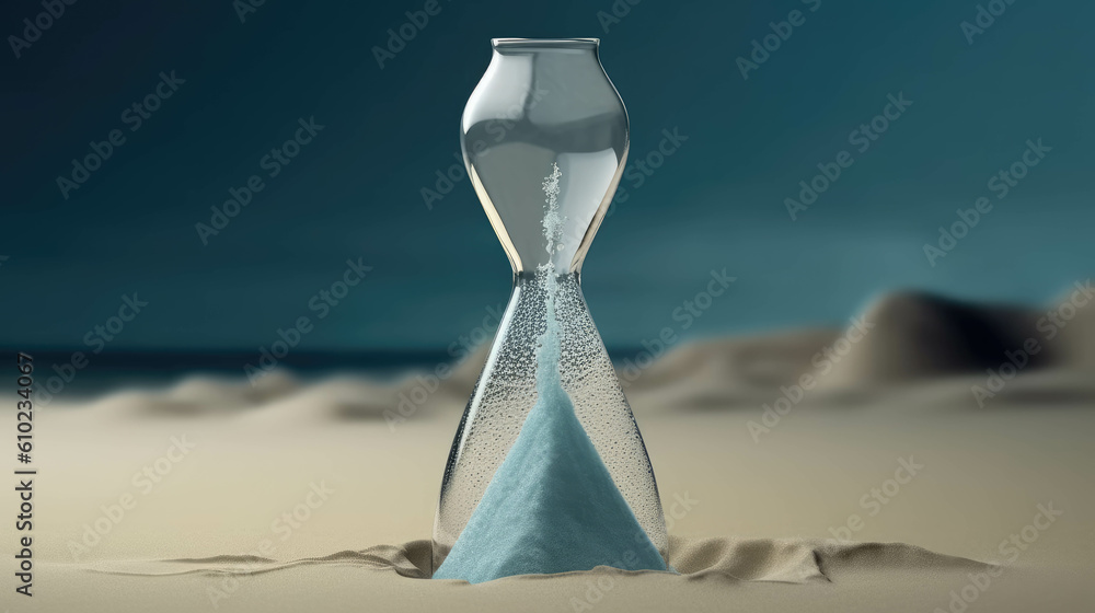 Sand glass dripping iceberg melting into sand, time to save the ...