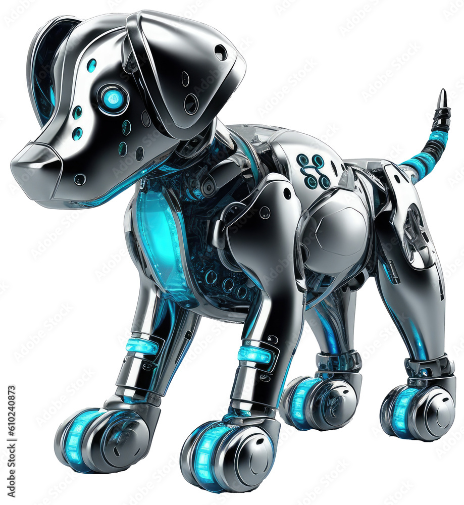 Black robotic pet dog as mechanical cyber isolated on a transparent ...