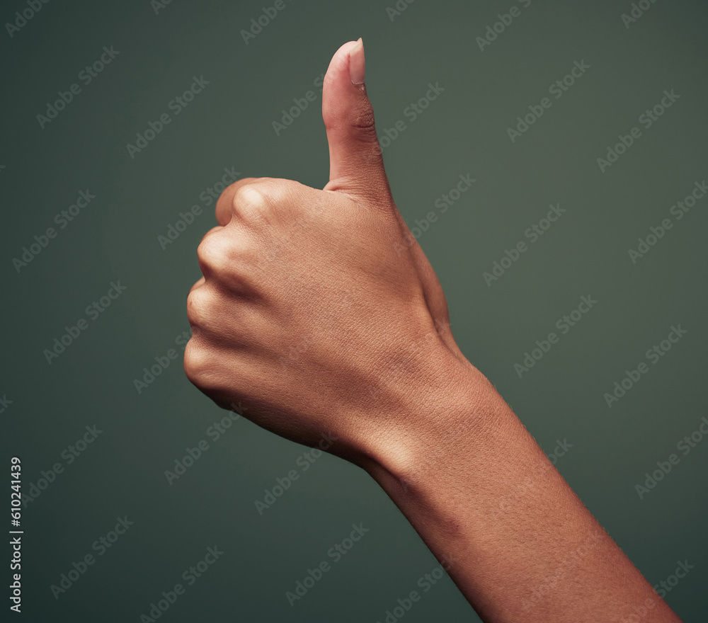 Thumbs up, hand gesture with emoji and agreement, person with approval ...