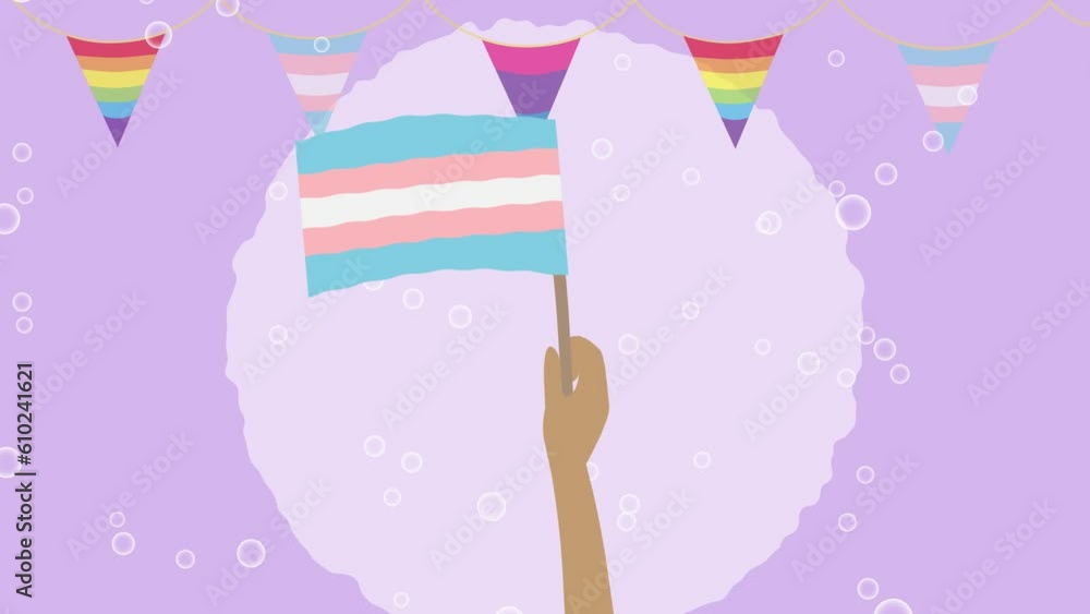 2d Animation of multiethnic people waving transgender flags Stock ビデオ ...