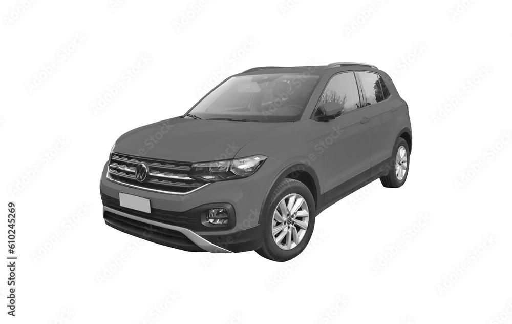 dark grey VOLKSWAGEN T-CROSS, front view, 3d rendering of PNG ...