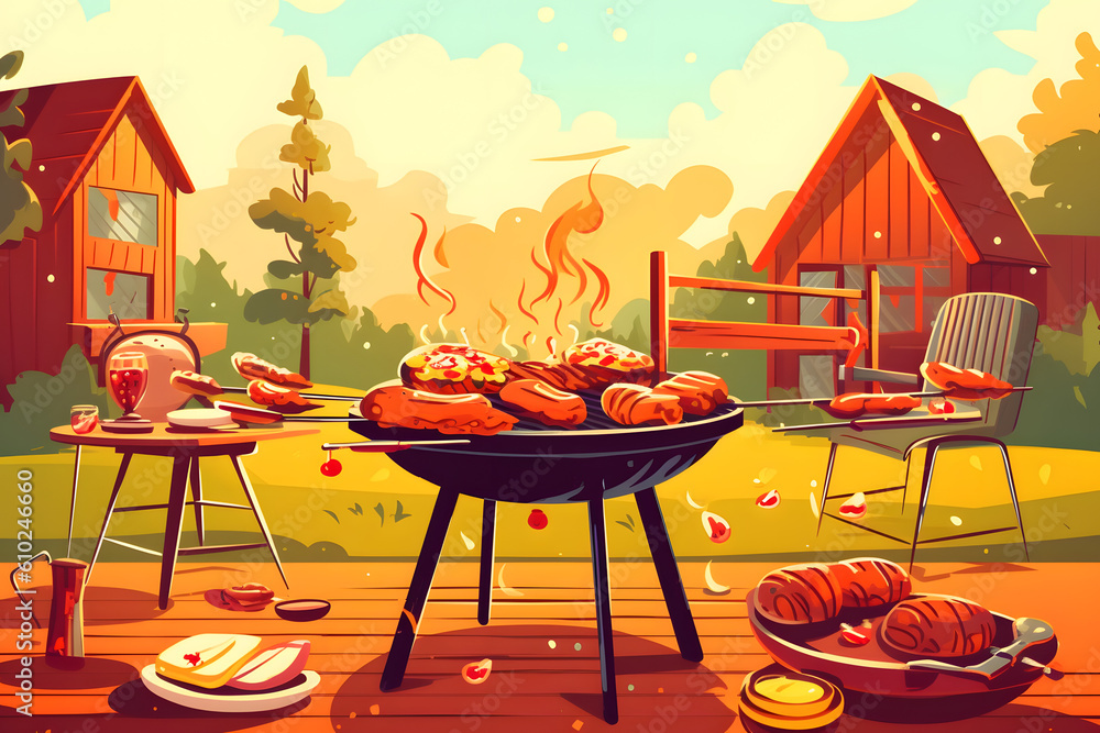 BBQ food party summer grilling meat in the afternoon of weekend happy ...