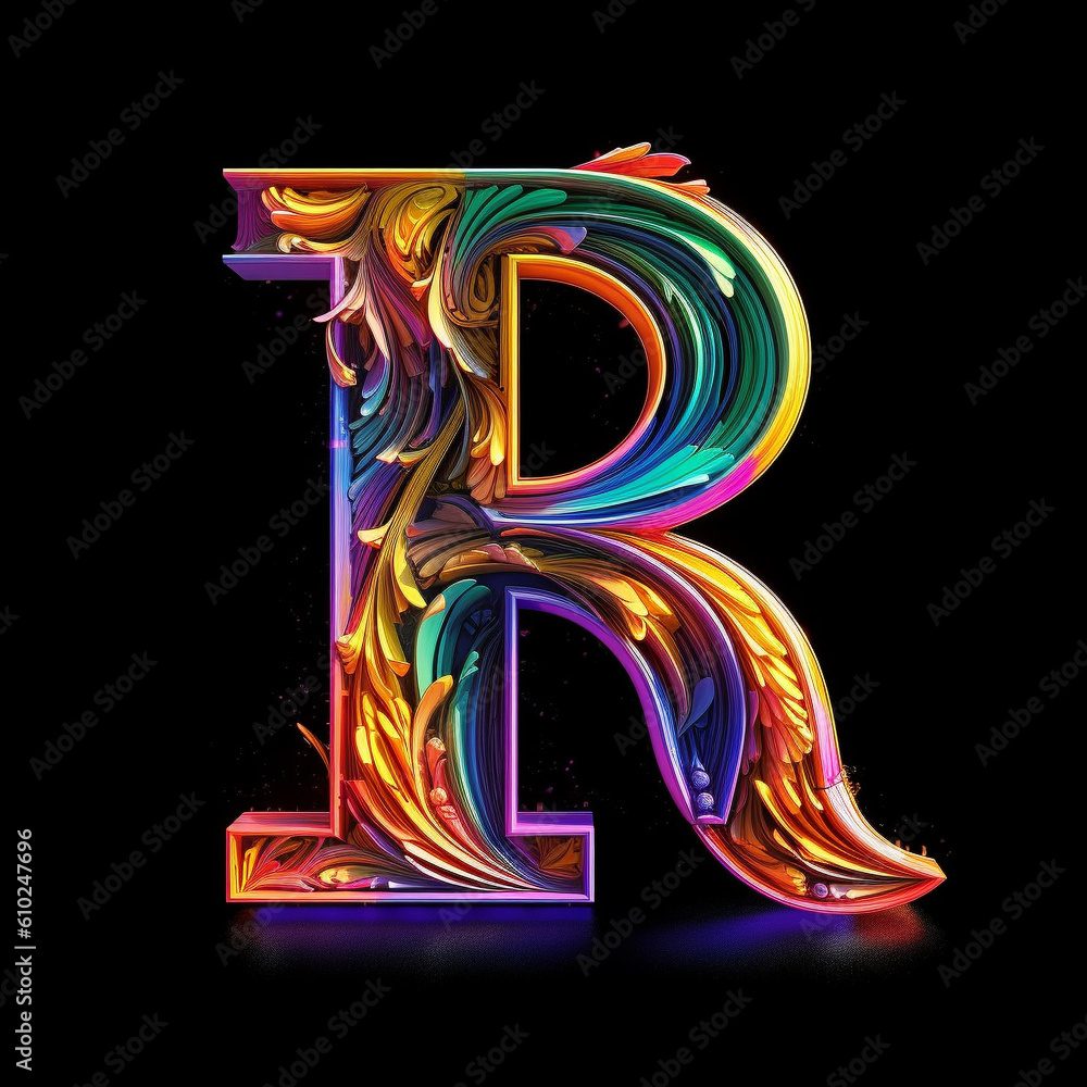 Generative ai. Capital letter R neon color on black background Stock ...