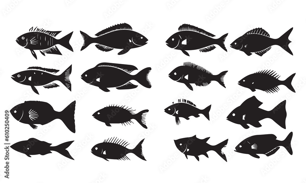 Silhouette fish vector collection Stock Vector | Adobe Stock