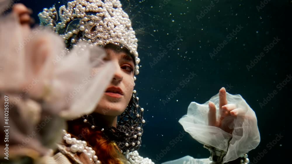underwater princess or queen swimming in water of magical sea, portrait ...