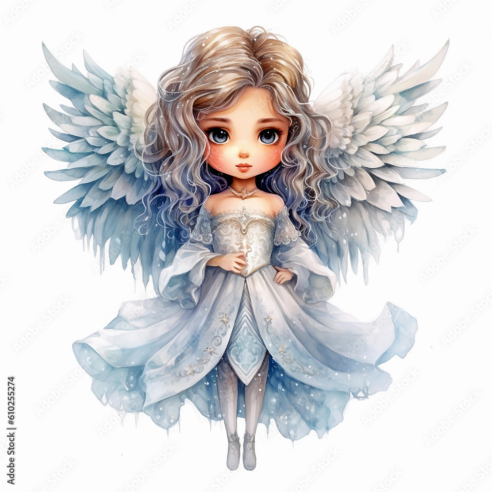 Cute cartoon little angel with wings isolated on white background ...