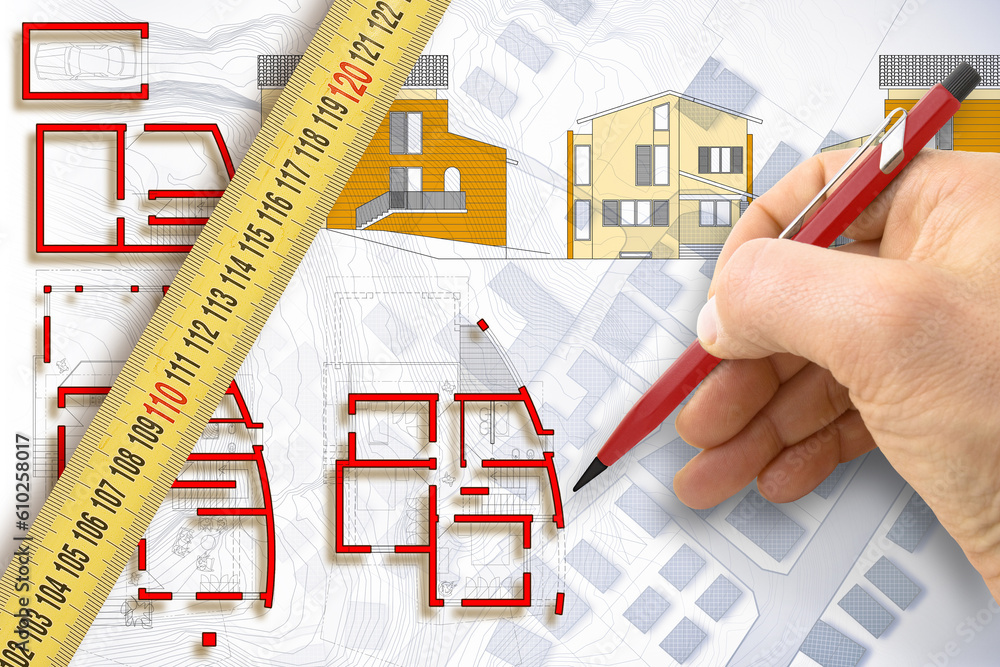 Measurement and survey of a residential building - concept with ruler ...