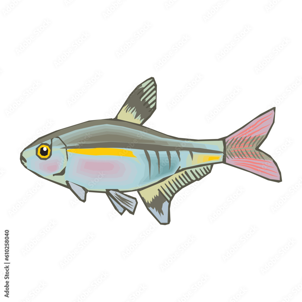 Watercolor single smelts fish illustration. Top view, blue colors ...